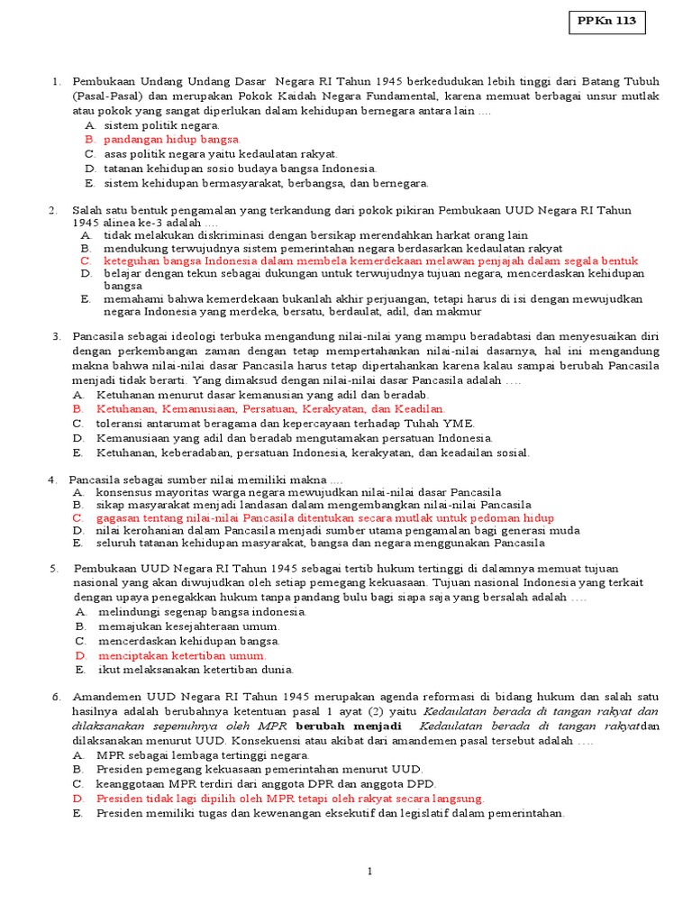 Naskah Soal Utama PPKN 113 | PDF