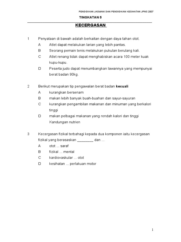 Soalan PJPK Tingkatan 5 | PDF