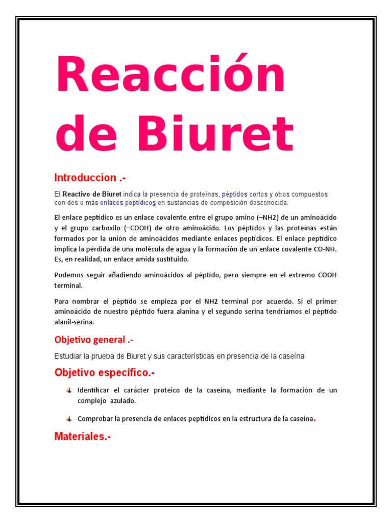 Reacción de Biuret | PDF | Péptido | Proteínas