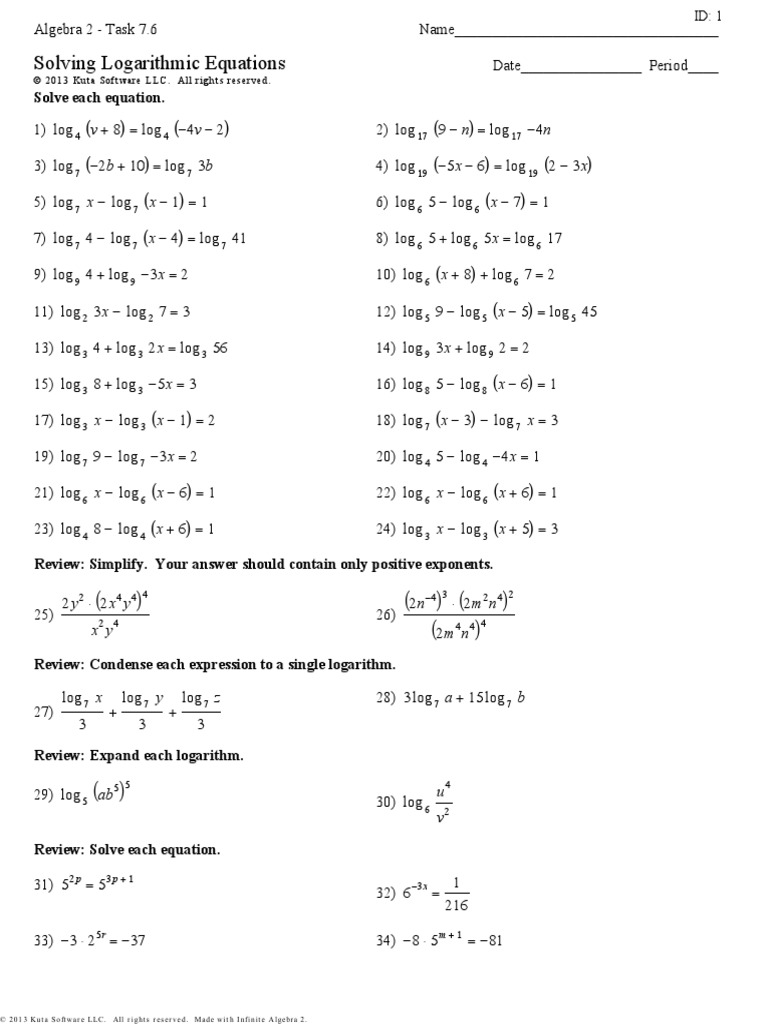 Logs and Exponents Review 1 PDF | PDF | Logarithm | Equations