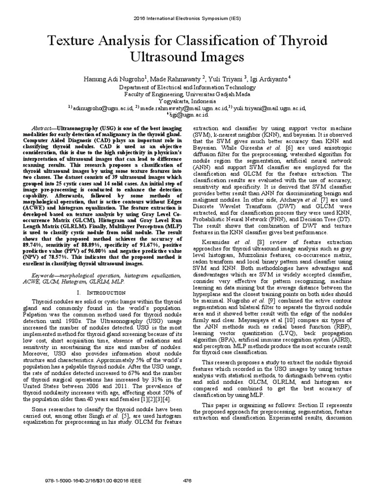 Texture Analysis For Classification of Thyroid Ultrasound Images PDF ...
