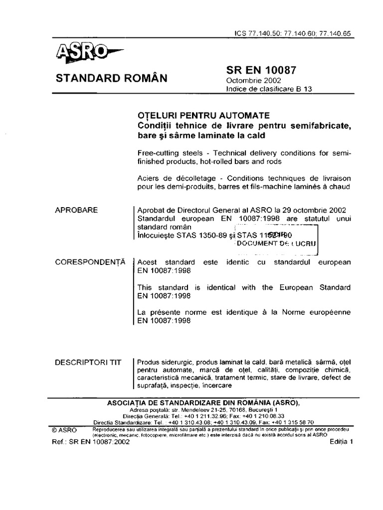 SR en 10087-2002 | PDF