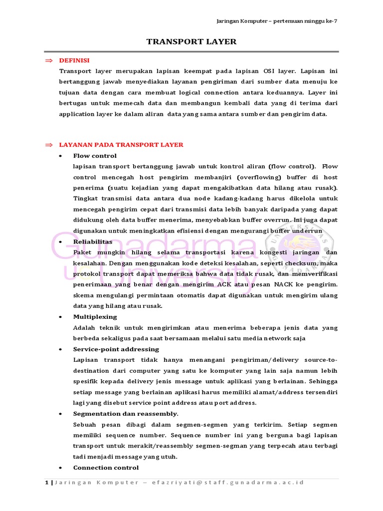 Pert7 - TRANSPORT LAYER PDF | PDF