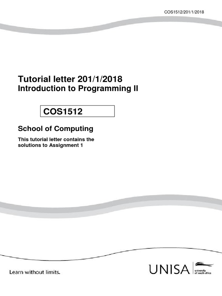 Tutorial Letter 201/1/2018: Introduction To Programming II | PDF ...