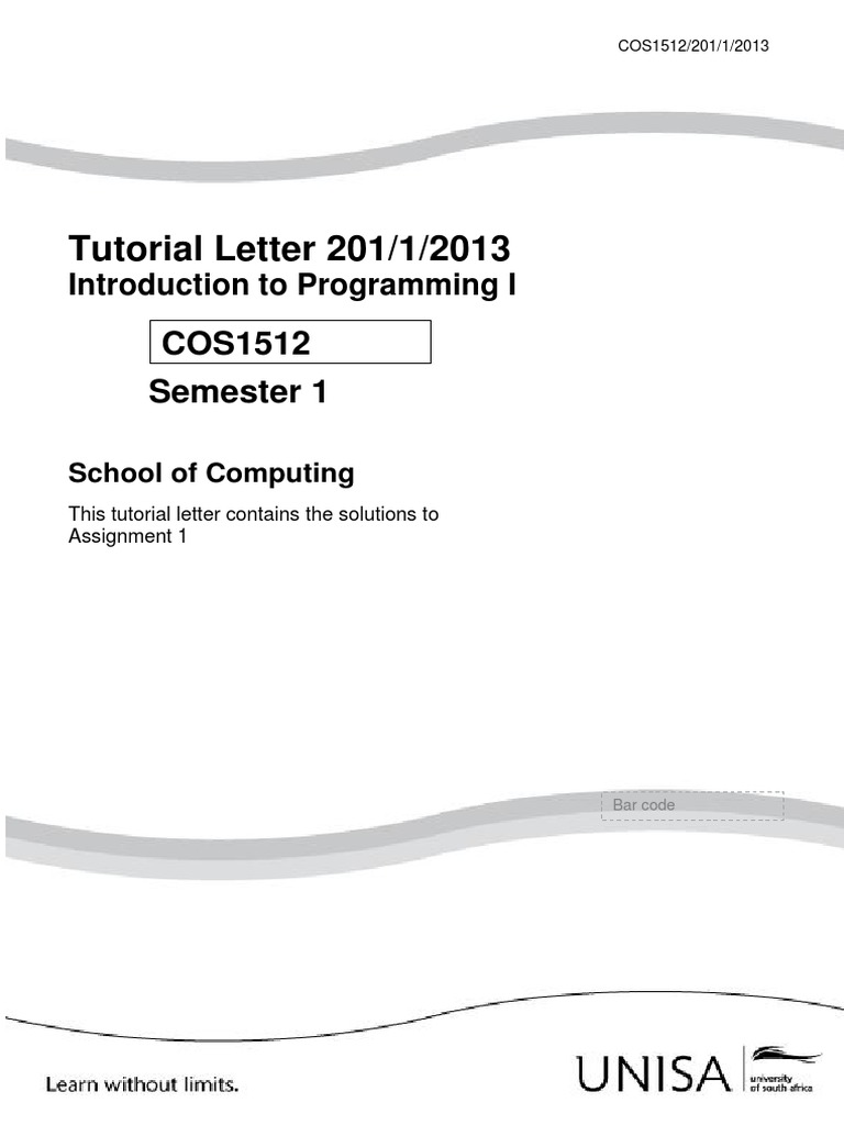 Tutorial Letter 201/1/2013: Semester 1 COS1512 | PDF | Pointer (Computer Programming) | Variable ...