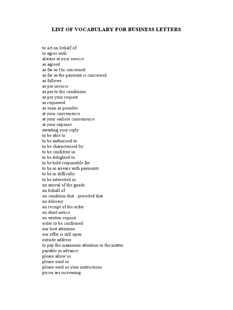 List of Vocabulary For Business Letters | PDF | Receipt | Government