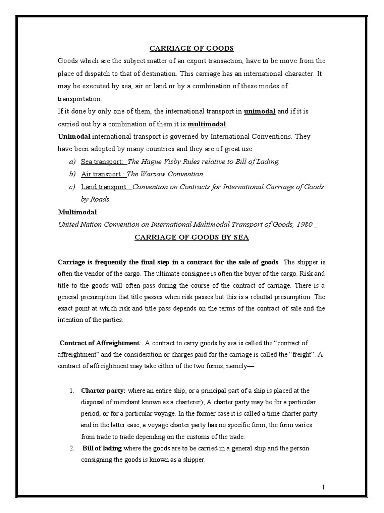 The Carrier's Responsibilities and Immunities Under a Contract of ...