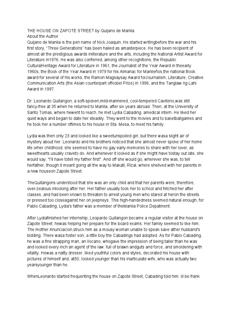 THE HOUSE ON ZAPOTE STREET by Quijano de Manila | PDF