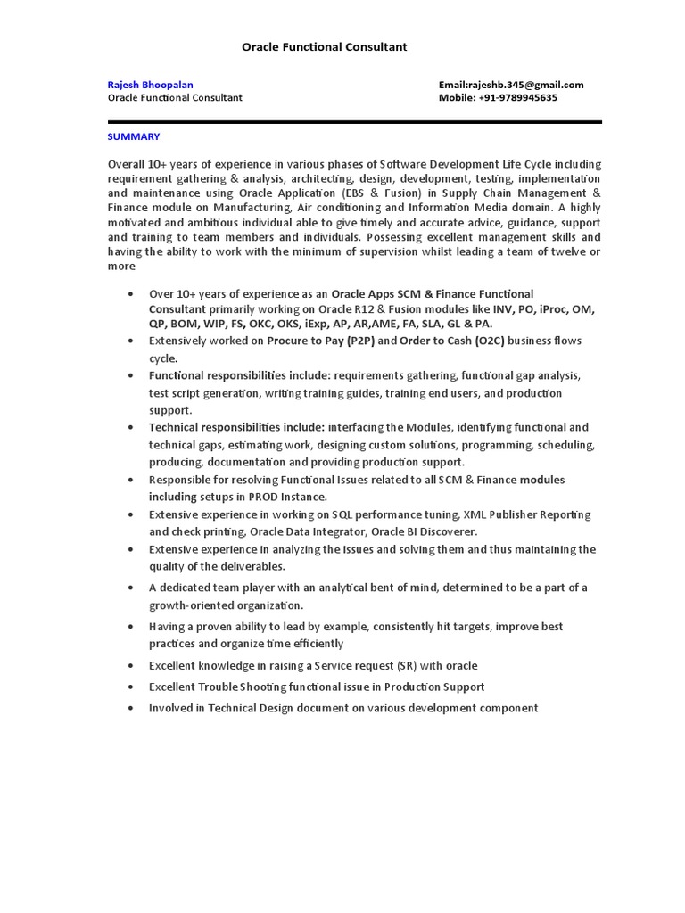 Rajesh - Oracle - Functional Consultant | PDF | Oracle Corporation ...