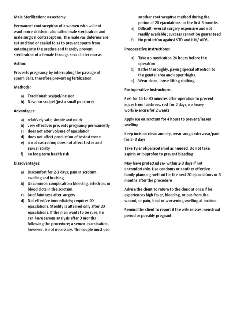 Male Sterilization: Vasectomy | PDF | Birth Control | Human Reproduction