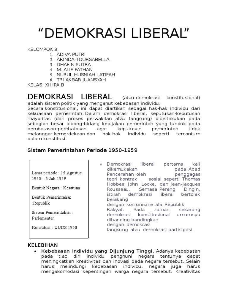 Sejarah dan Ciri Demokrasi Liberal | PDF