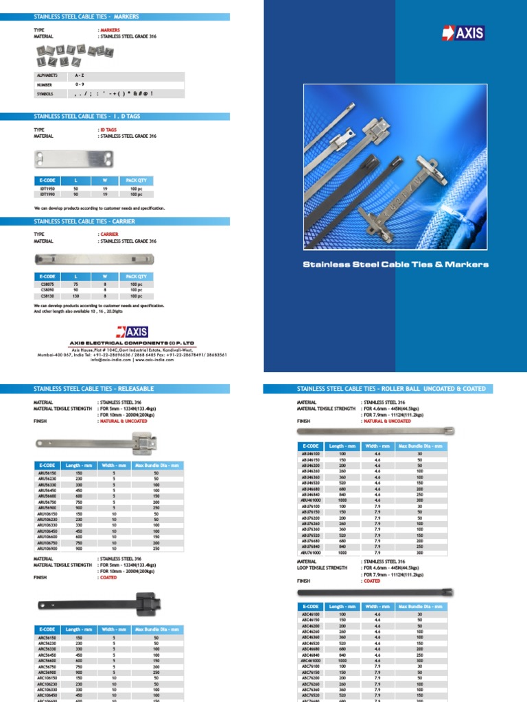 SS Cable Ties Catalog PDF | PDF | Metals | Civil Engineering