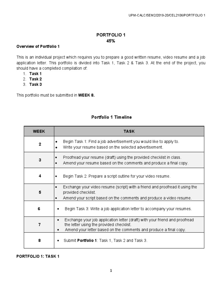 Portfolio Task 1 | PDF | Résumé | Proofreading