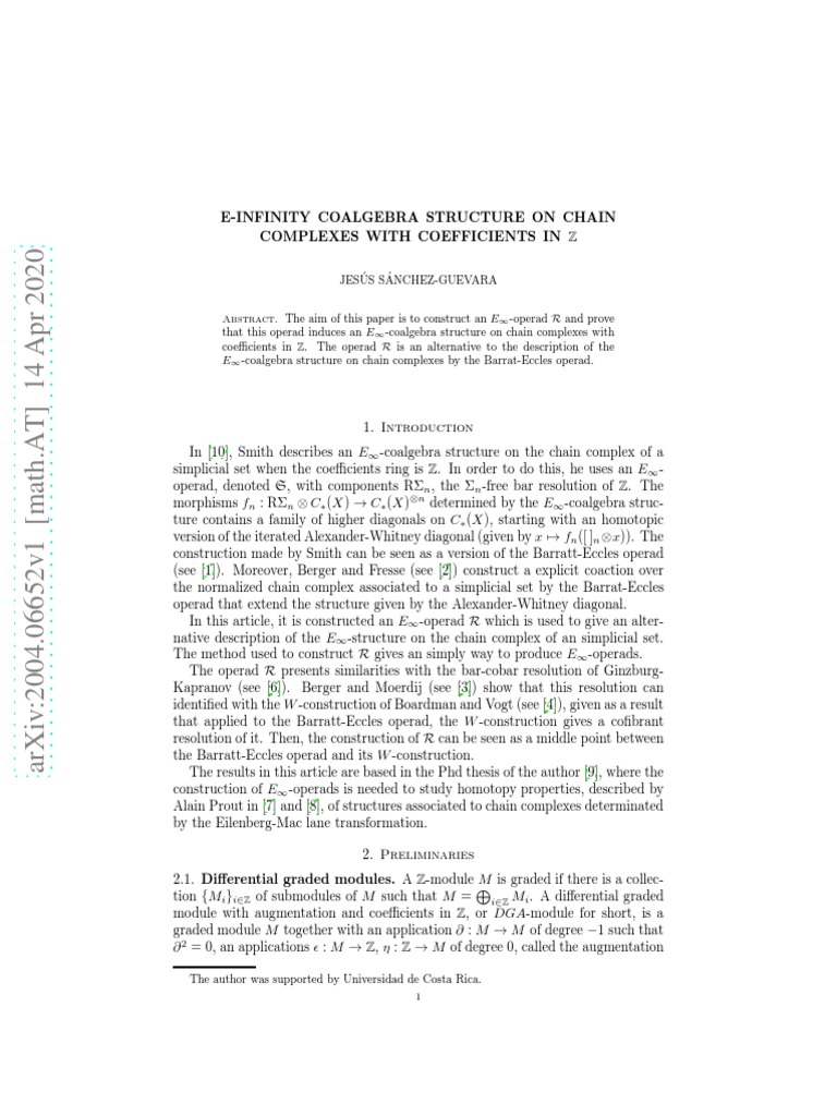 E-Infinity Coalgebra Structure On Chain Complexes | PDF | Mathematical ...