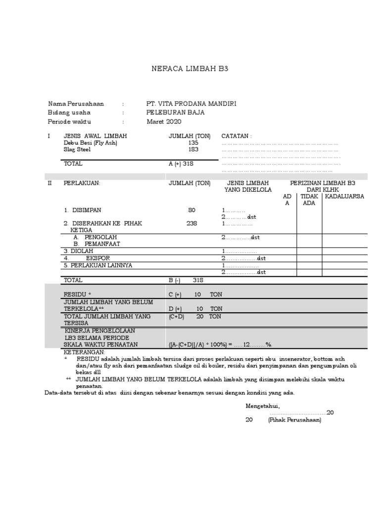Format Neraca Limbah B3 | PDF