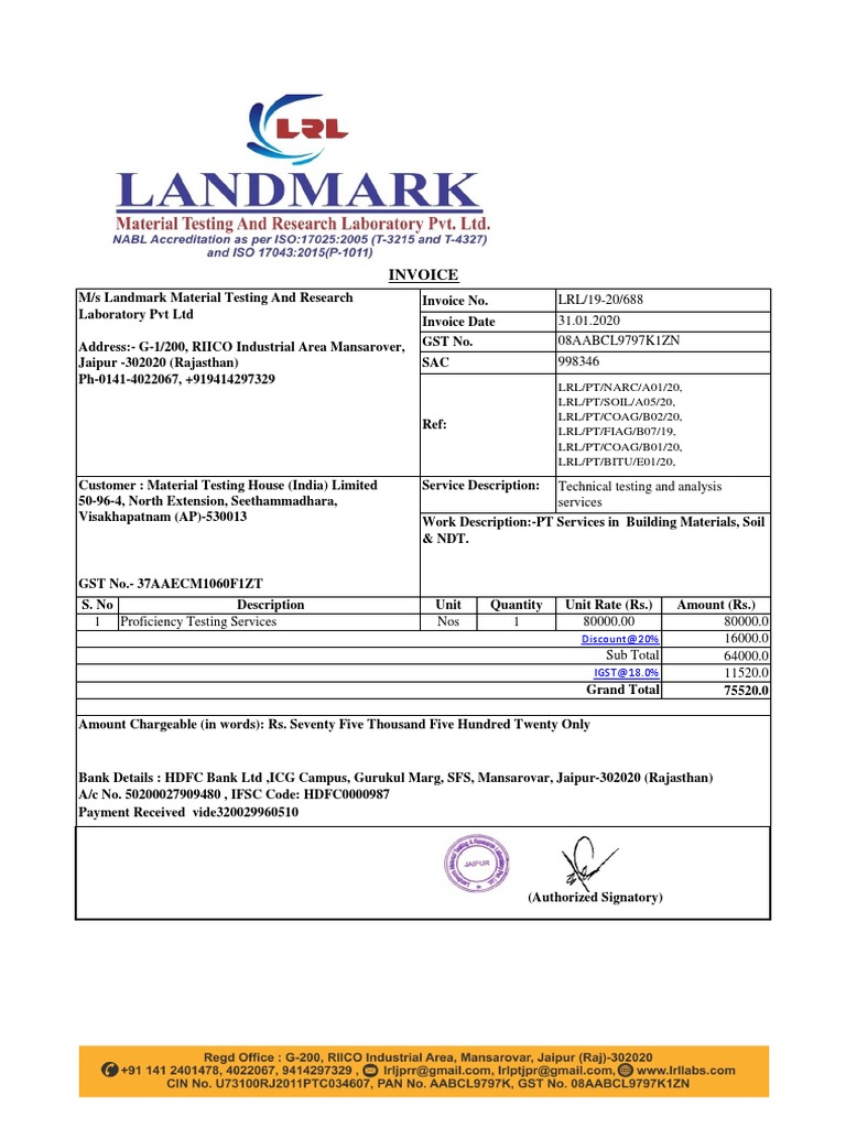 Landmark PT Invoice | PDF | Accounting | Business