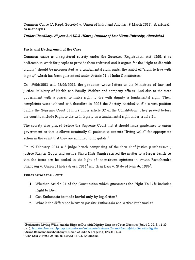 Common Cause Scoiety v. Union of India Case Analysis | PDF | Supreme ...