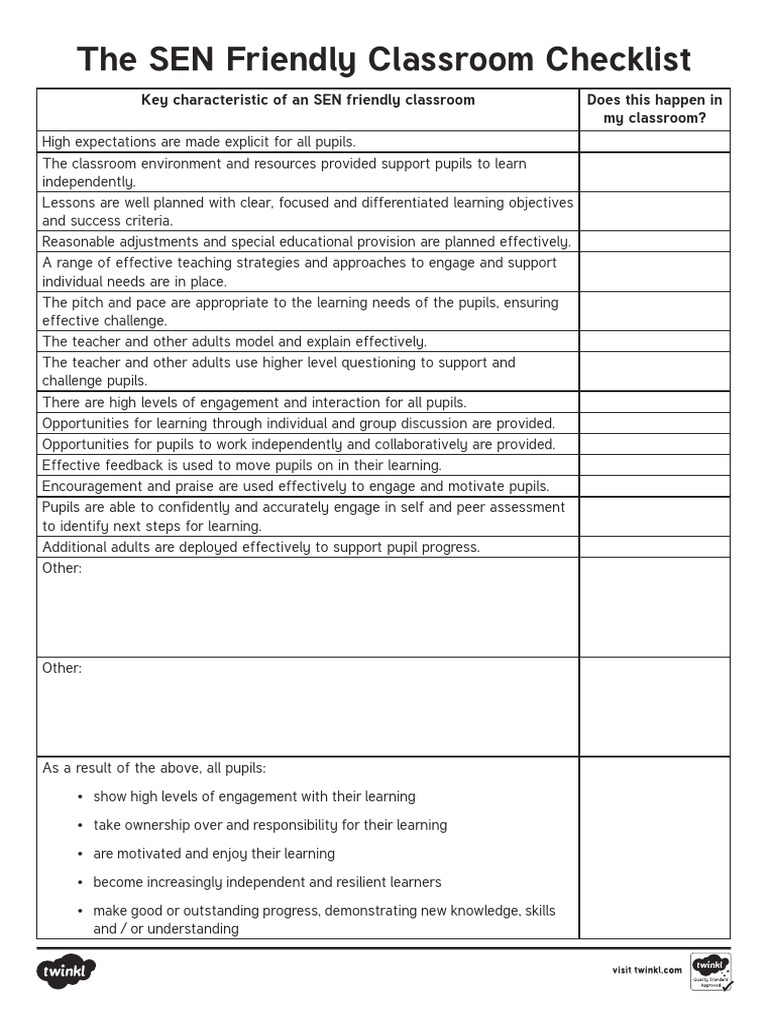 SEN Friendly Classroom Checklist | PDF