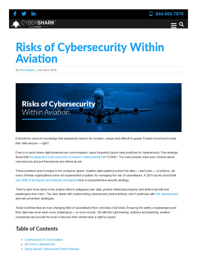 Risks of Cybersecurity Within Aviation | PDF | Computer Security | Security