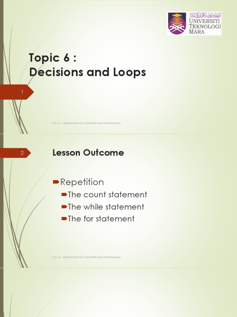 CSC116 - Topic6 (Lecture Repetition) | PDF | Control Flow | Array Data Structure