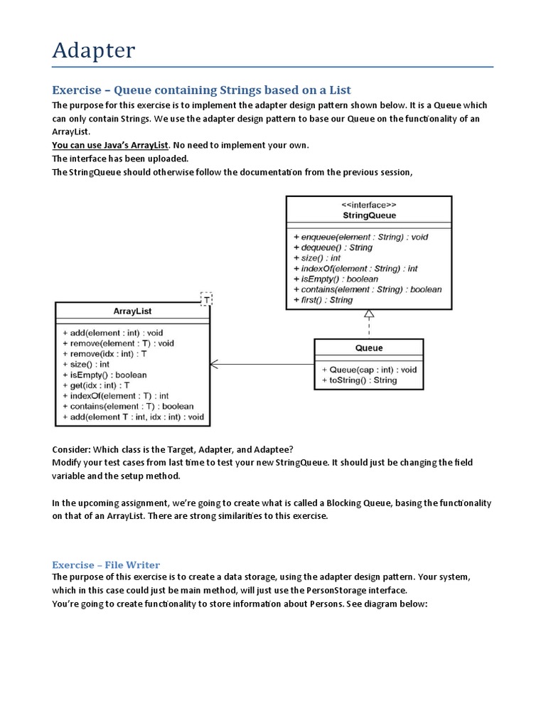 Adapter: Exercise - Queue Containing Strings Based On A List | PDF