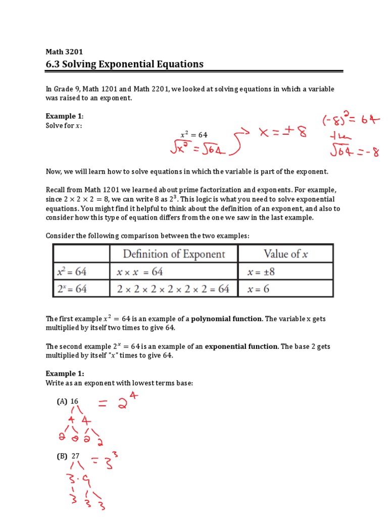 Solving Exponential Equations Guide | PDF | Exponentiation ...