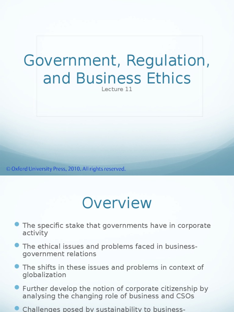 Government, Regulation, and Business Ethics | PDF | Corporate Social ...