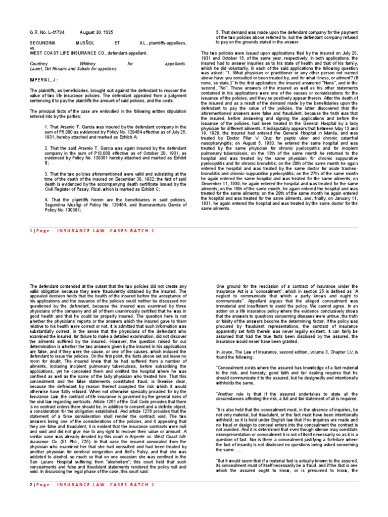 Musngi V WestCoast Life | PDF | Fraud | Misrepresentation