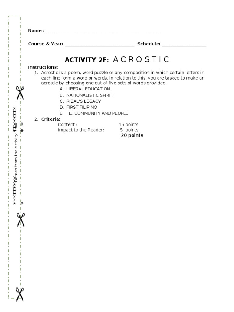 Acrostic: Activity 2F | PDF