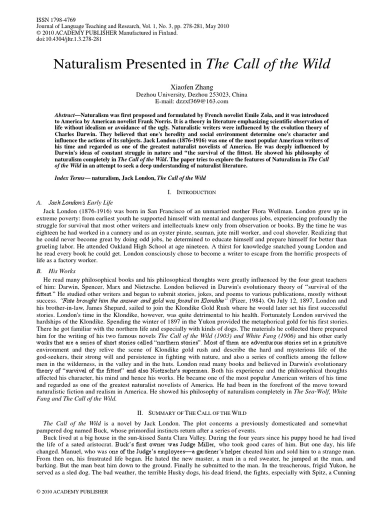 Naturalism Presented in The Call of The Wild: Xiaofen Zhang | PDF | The ...