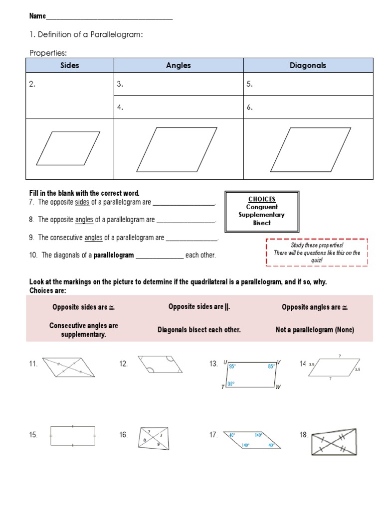 Properties of Parallelograms: Angles | PDF | Geometric Shapes ...