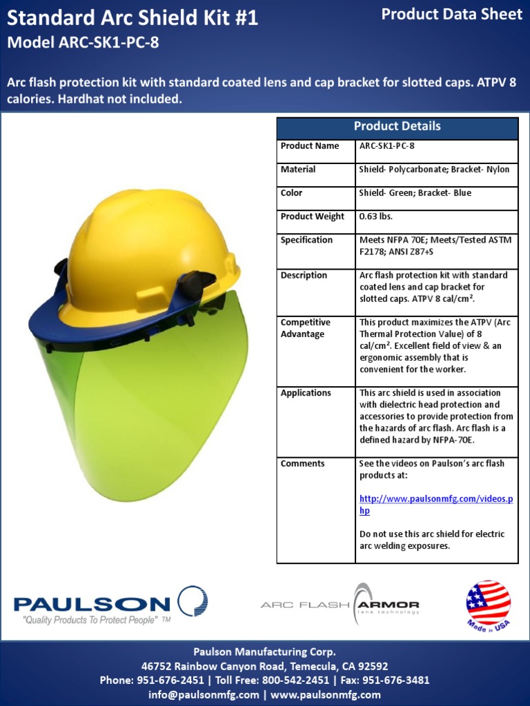 Arc Flash Protection Kit With Standard Coated Lens and Cap Bracket For ...