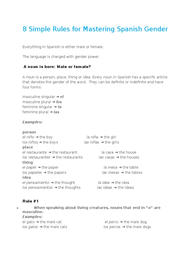 Mastering Spanish Gender Rules | PDF | Grammatical Gender | Linguistic ...