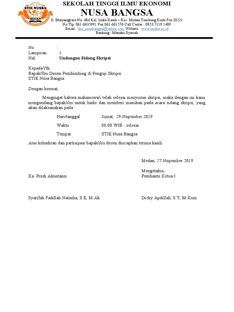 Surat Undangan Sidang Skripsi Pdf