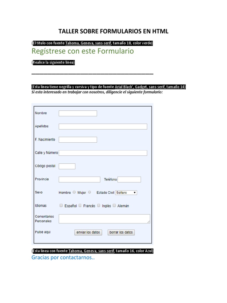 Taller Sobre Formularios en HTML | PDF