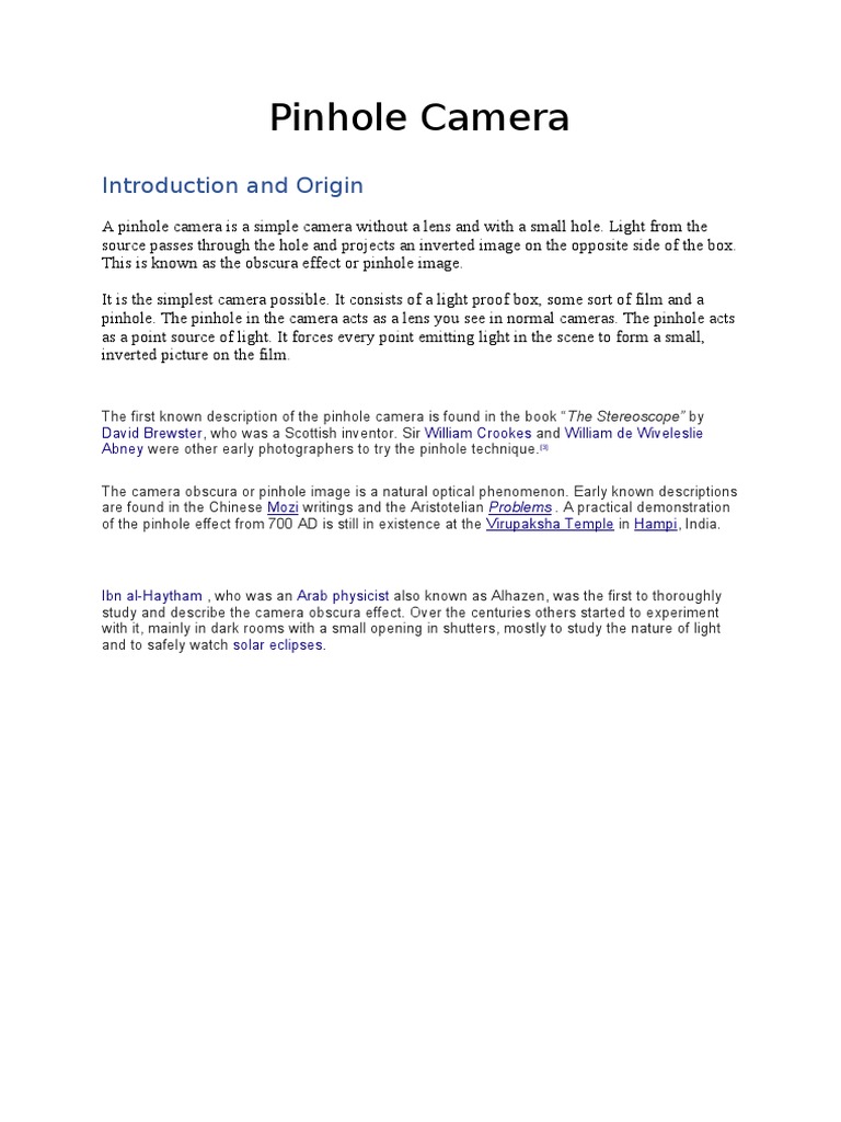 Pinhole Camera: Introduction and Origin | PDF