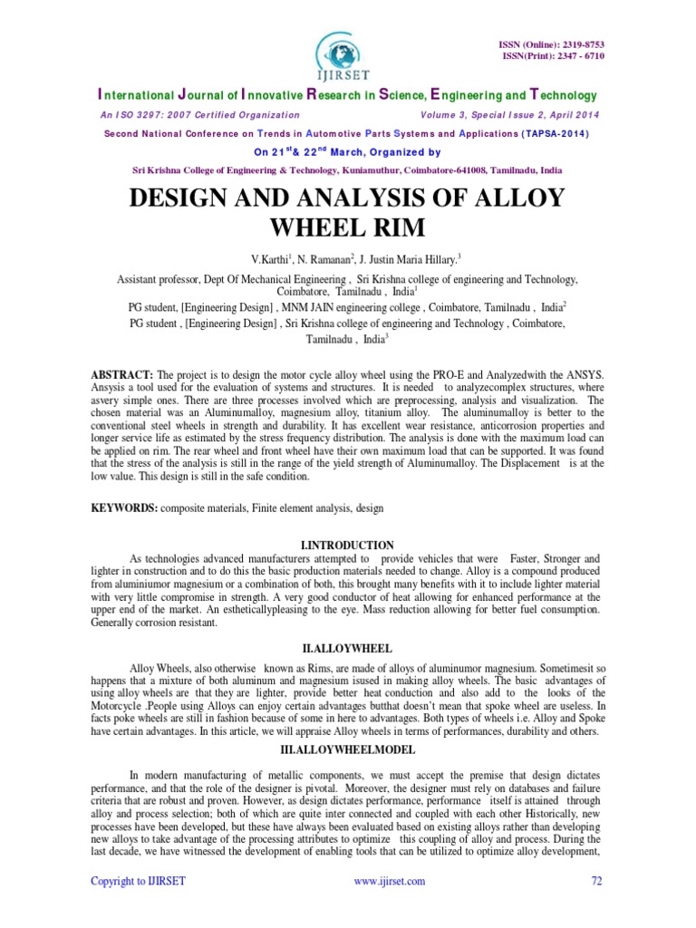 10.design and Analysis of An Alloy Wheel PDF | PDF | Alloy | Titanium