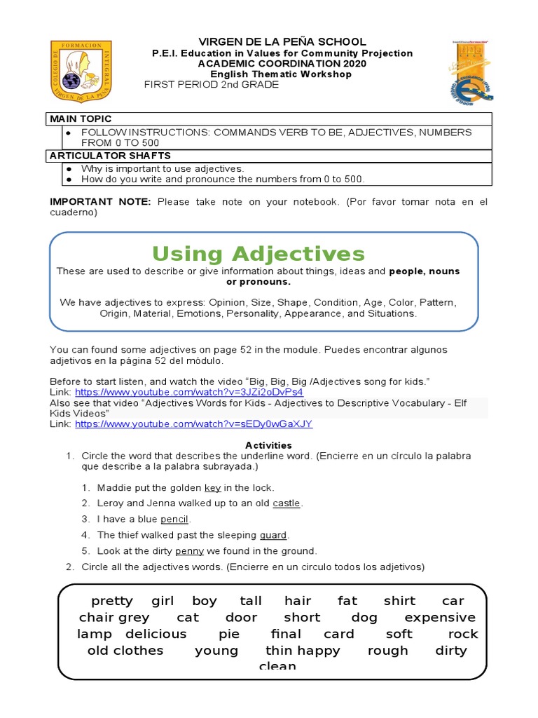 Using Adjectives and Numbers for Kids | PDF | Adjective | Word
