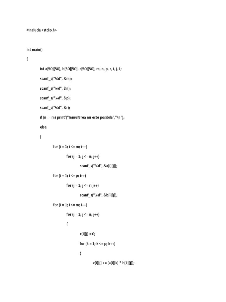 Inmultirea A 2 Matrici in C | PDF