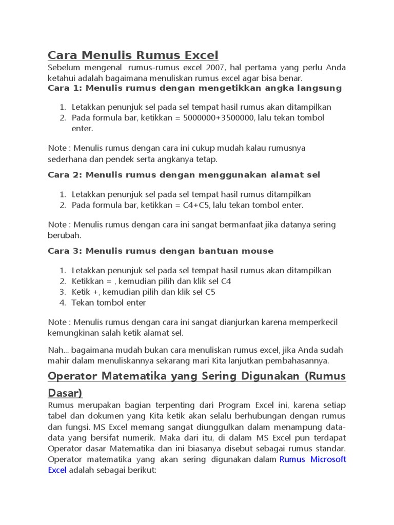 Cara Menulis Rumus Excel | PDF Cara Menulis Rumus Excel | PDF