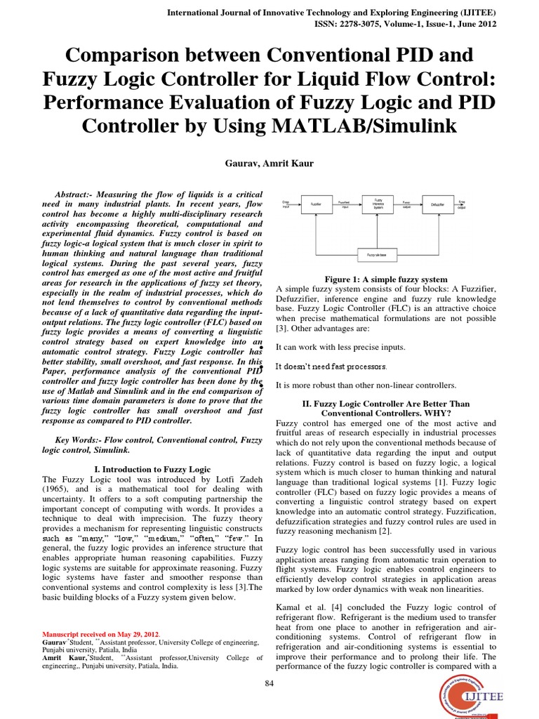 Comparison Between Conventional Pid And Fuzzy Logic Controller Pdf Control Theory Fuzzy Logic
