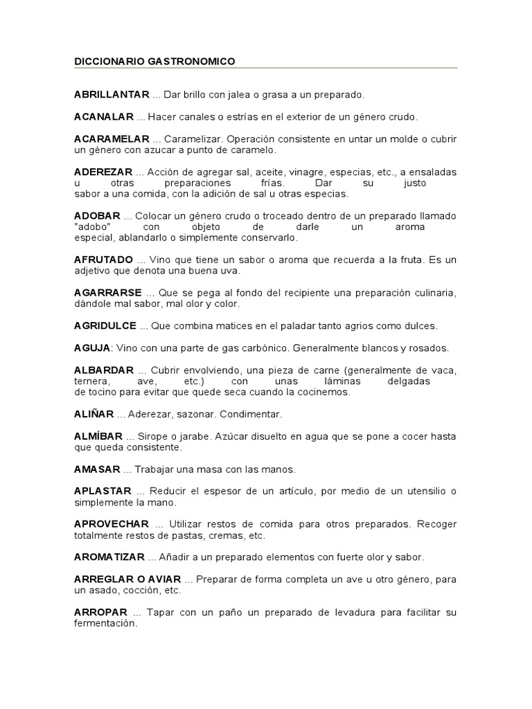 Diccionario Gastronomico | PDF | Caldo | Cocinando