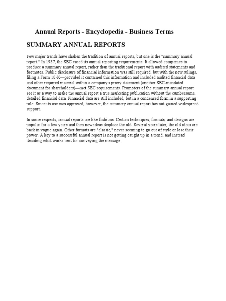 Annual Reports - Encyclopedia - Business Terms Summary Annual Reports ...