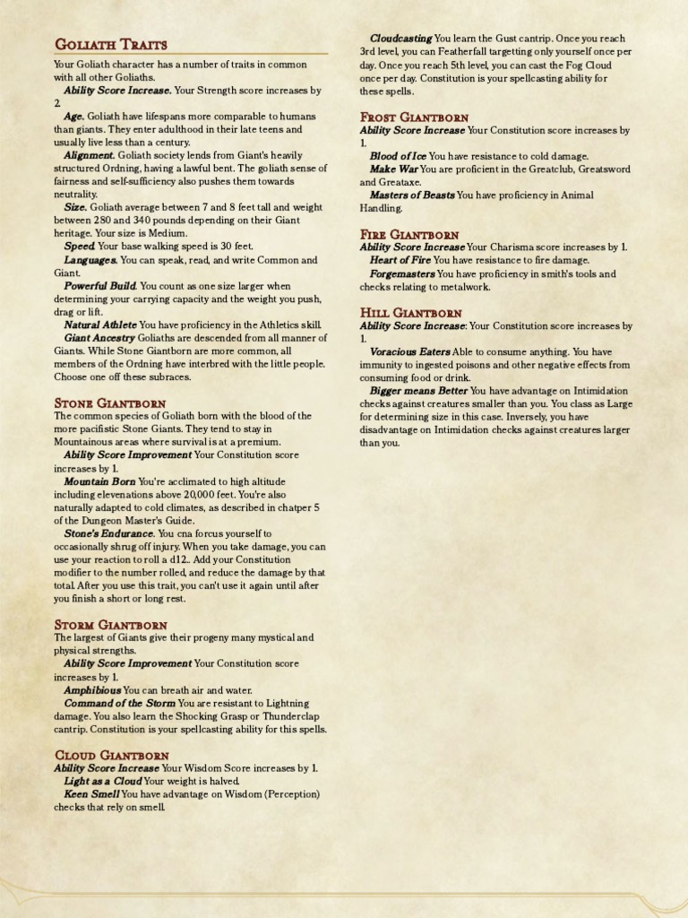 Goliath Traits: Frost Giantborn | PDF | Nature