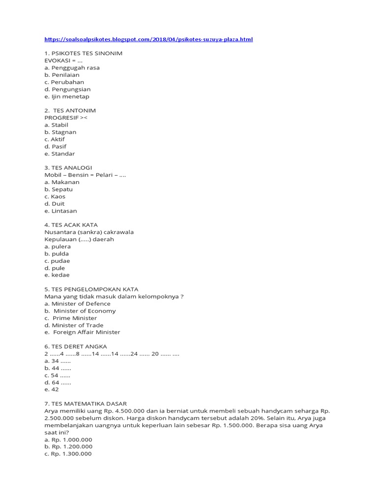Contoh Soal Psikotest | PDF