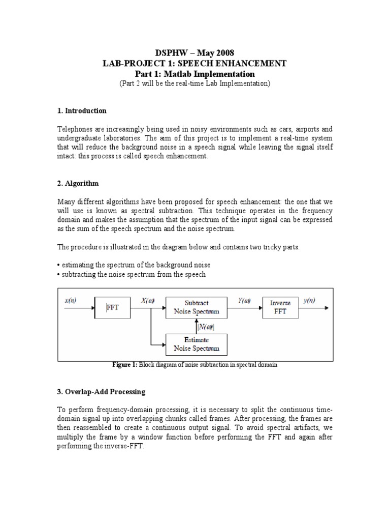 DSPHW - Speech Enhancement in MATLAB and C6711 | PDF | Sampling (Signal Processing) | Spectral ...
