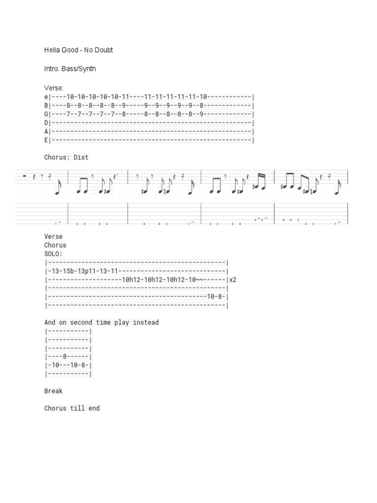 Hella Good - No Doubt Intro: Bass/Synth Verse | PDF