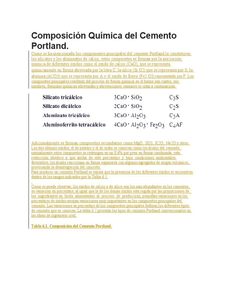 Composición Química Del Cemento Portland | PDF
