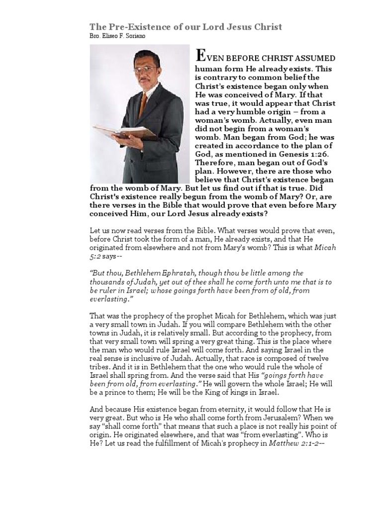 The Pre-Existence of Our Lord Jesus Christ | PDF | Prophet | Jesus