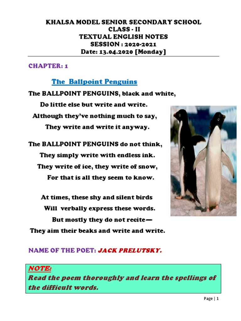 The Ballpoint Penguins: Read The Poem Thoroughly and Learn The ...